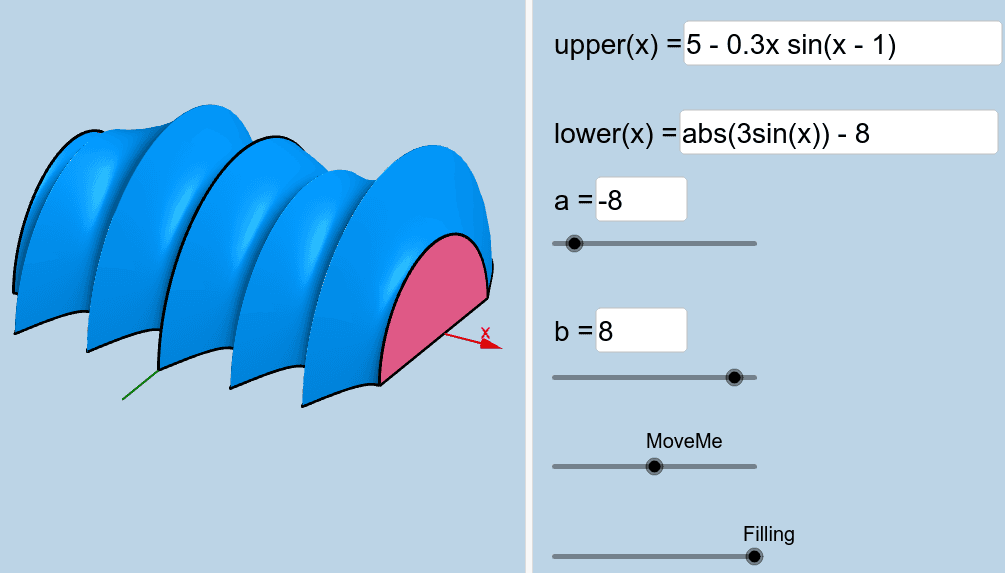 Modifiable Solid: Semicircular Cross Sections Parallel to yAxis – GeoGebra
