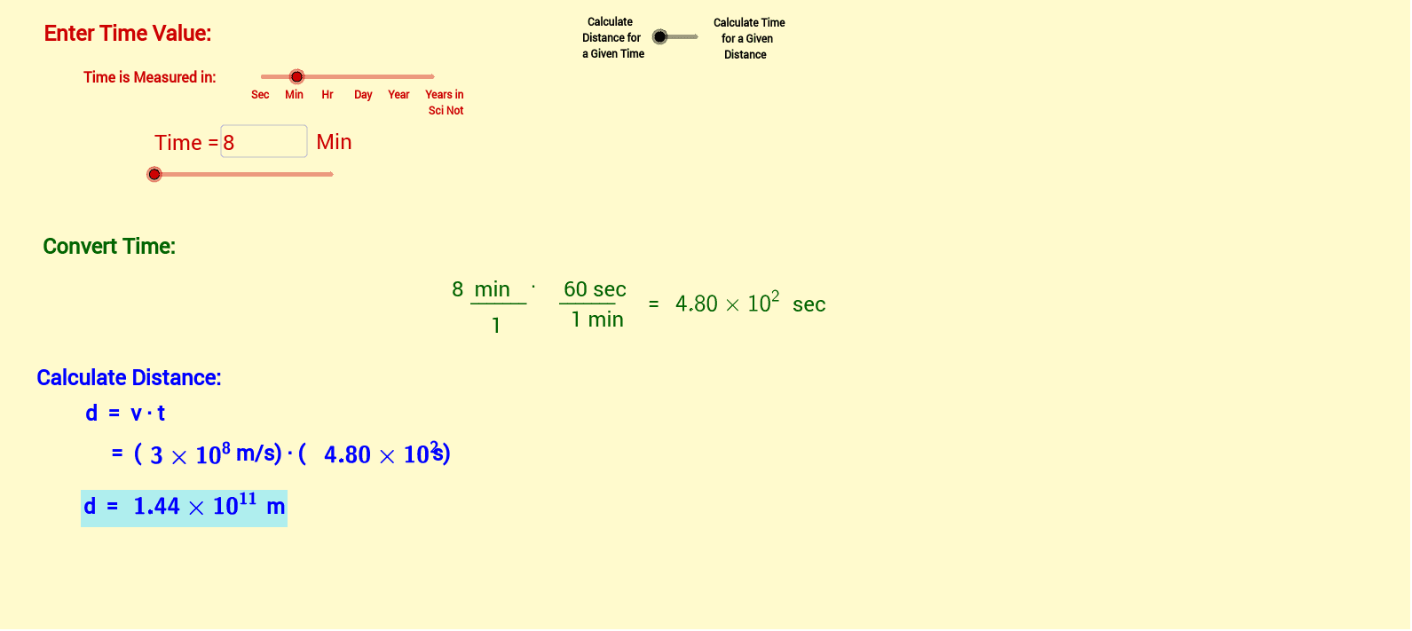 Calculations of Light Travel – GeoGebra
