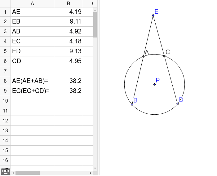 Lengths in Circles: Two Secants – GeoGebra