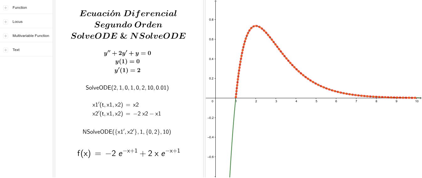 Ecuación Diferencial Segundo Orden SolveODE & NSolveODE – GeoGebra