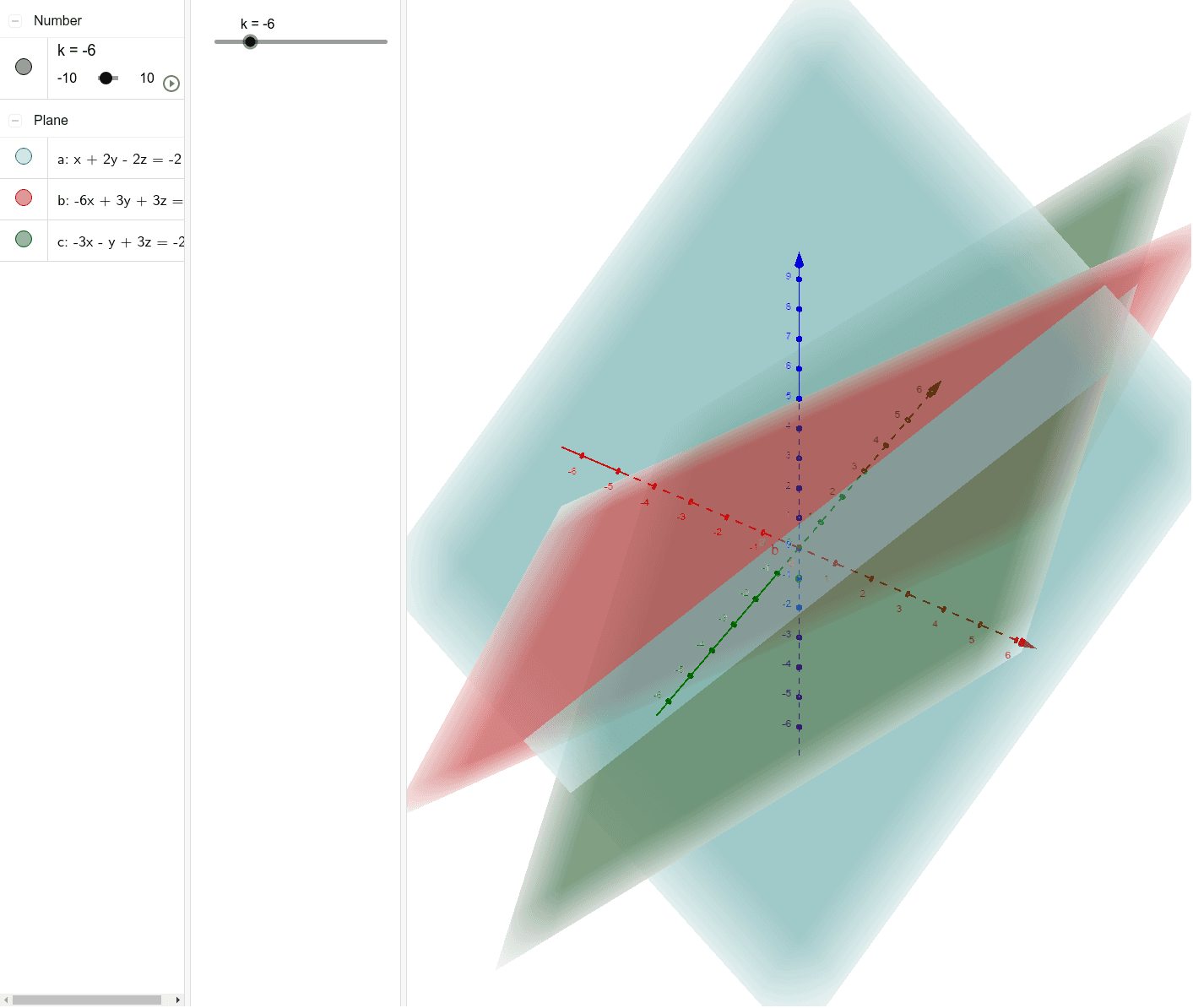 Planes for 3x3 matrix calculation – GeoGebra