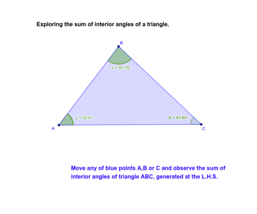 Exploring the angle sum property of triangle – GeoGebra