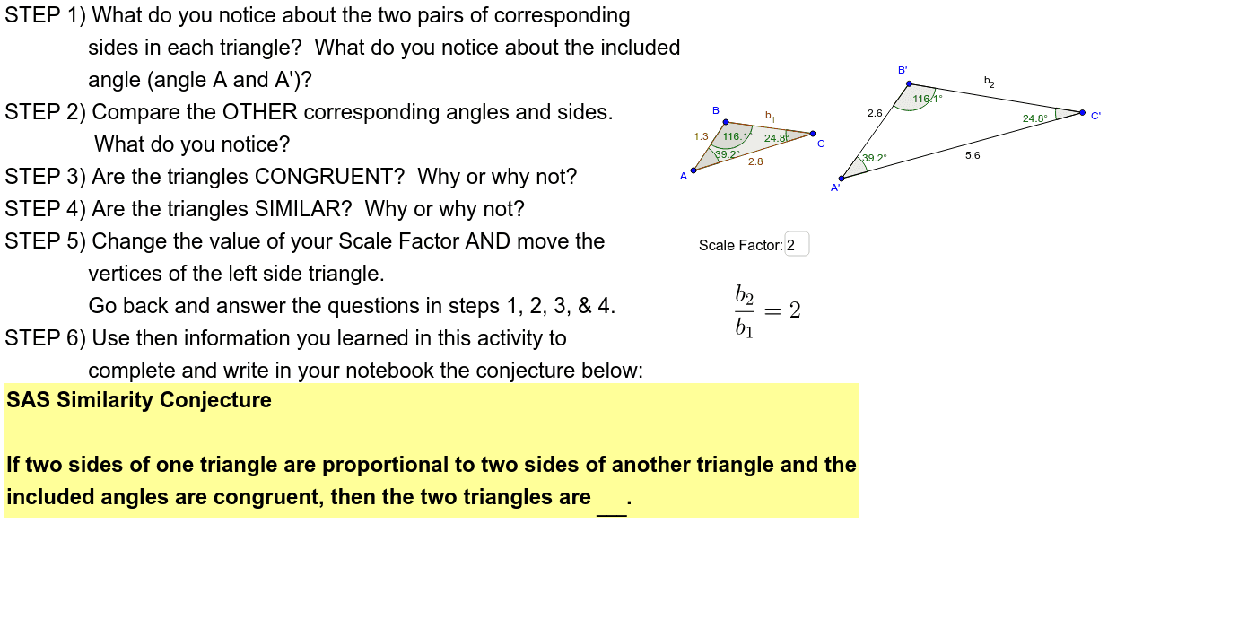 Investigation 3-Is SAS a Similarity Shortcut? – GeoGebra