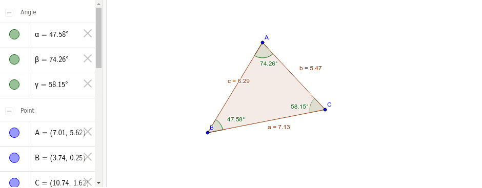 Triangle side angle investigation – GeoGebra