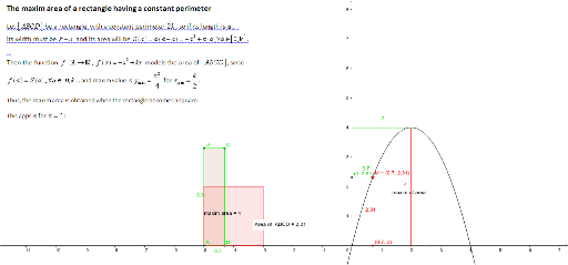 The variable area of a constant perimeter rectangle – GeoGebra