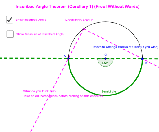 Inscribed angle with endpoints on Diameter – GeoGebra