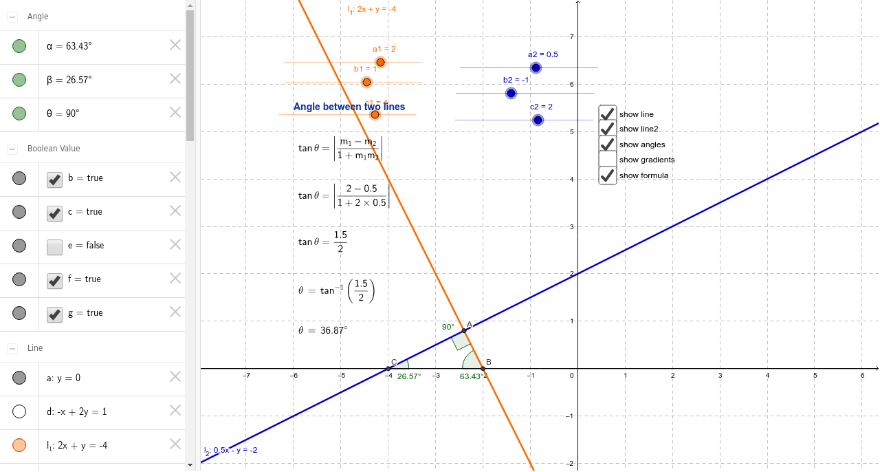 Angle between two lines – GeoGebra