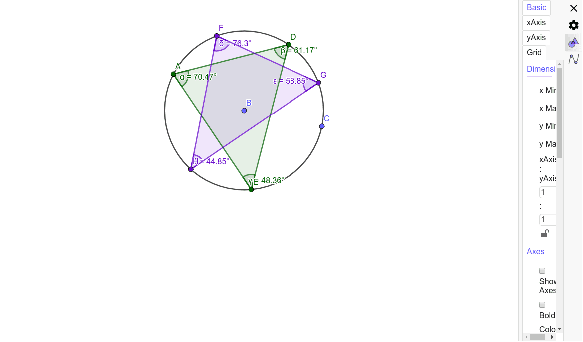 Exploring two triangles in a circle with their points on circumference ...