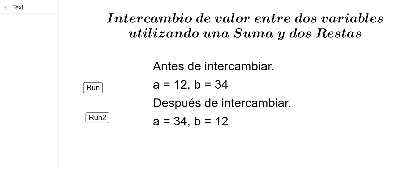 Intercambio de Valor entre dos Variables utilizando una Suma & dos Restas en Geogebra JavaScript ...