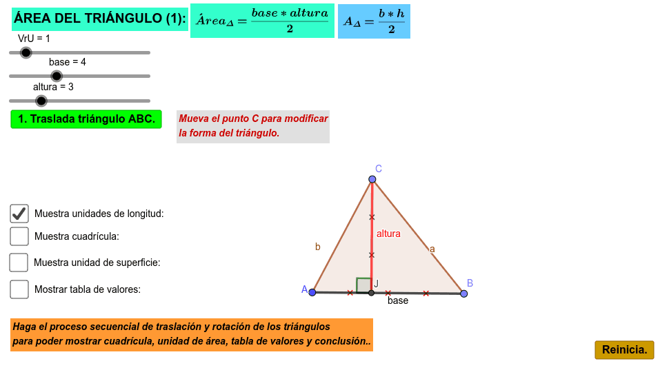 Área del Triángulo con base en el rectángulo – GeoGebra