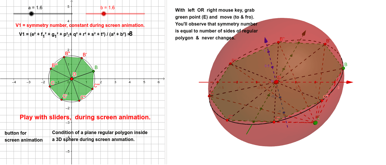 Plane reg. polygon in a sphere – GeoGebra