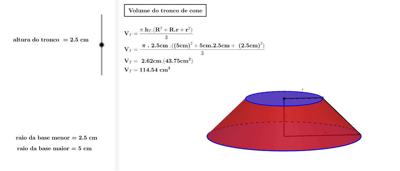 Volume do tronco de cone – GeoGebra
