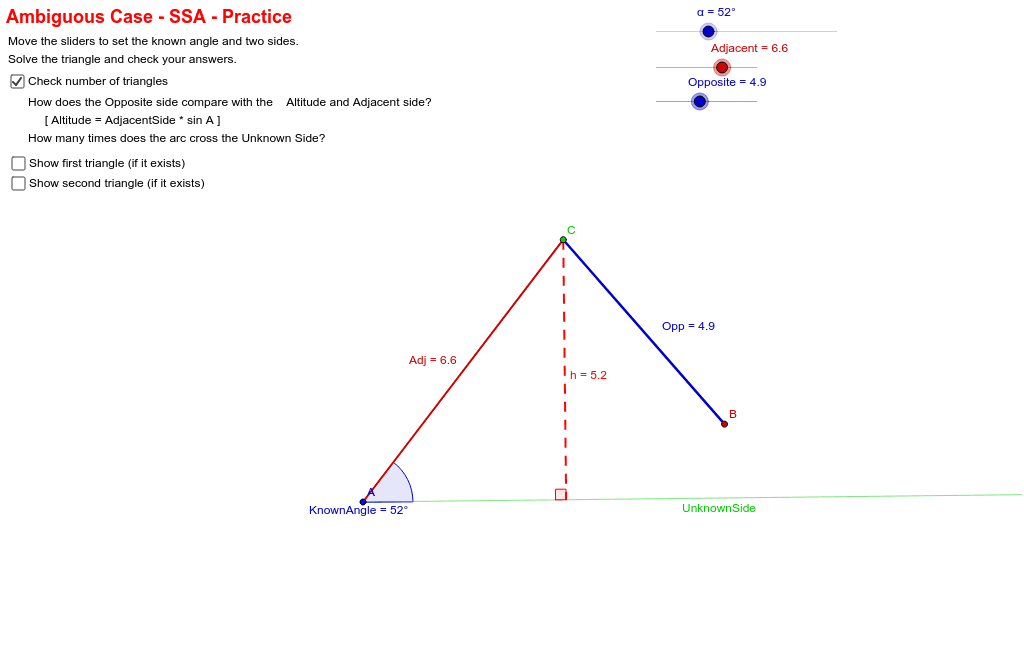 Practice Ambiguous Case (SSA) – GeoGebra