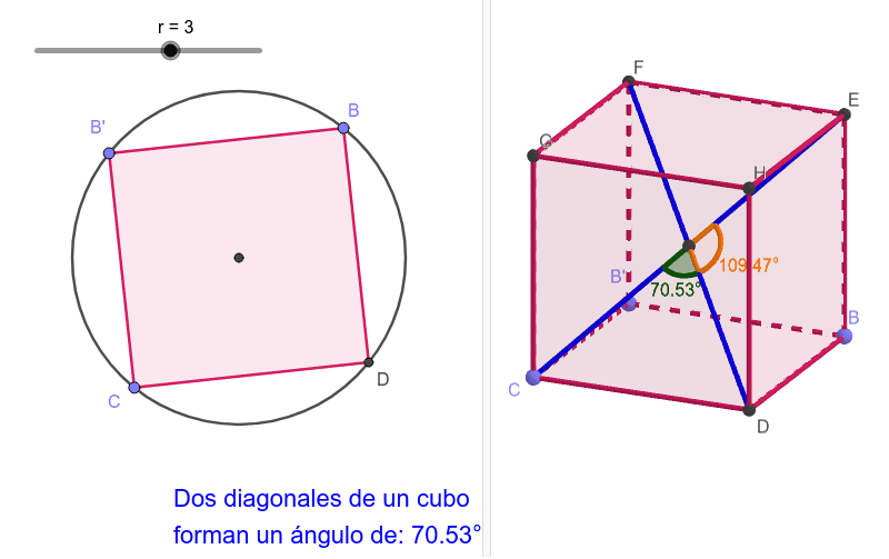 Diagonales de un cubo. Ángulo. – GeoGebra