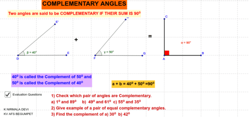 COMPLEMENTARY ANGLES – GeoGebra