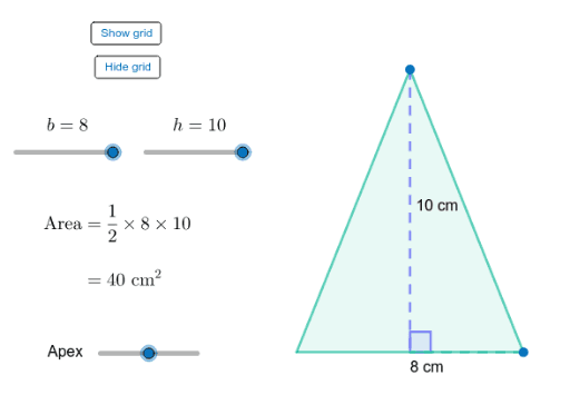 Area of a triangle - change apex, height, base – GeoGebra