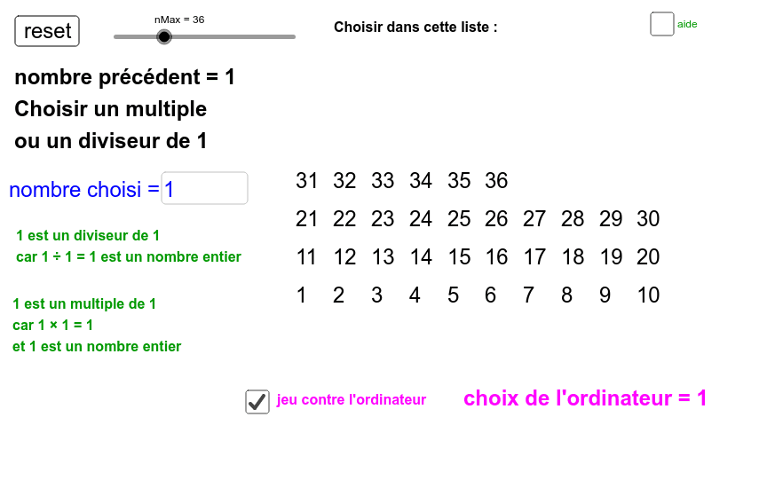 jeu : multiple ou diviseur – GeoGebra