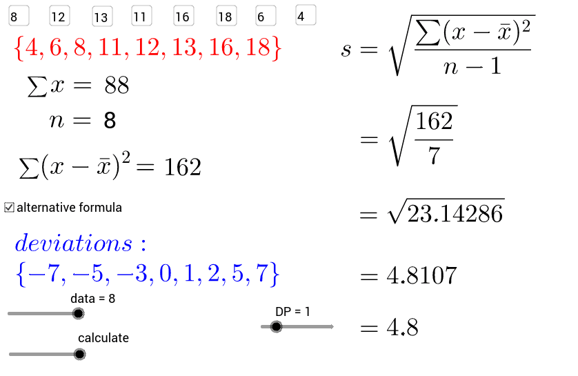 Standard Deviation Formulae – GeoGebra