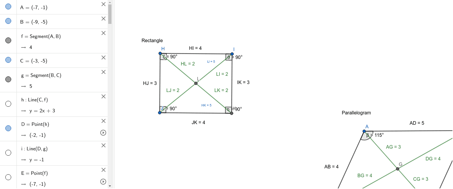 Geometry project, parallelograms – GeoGebra
