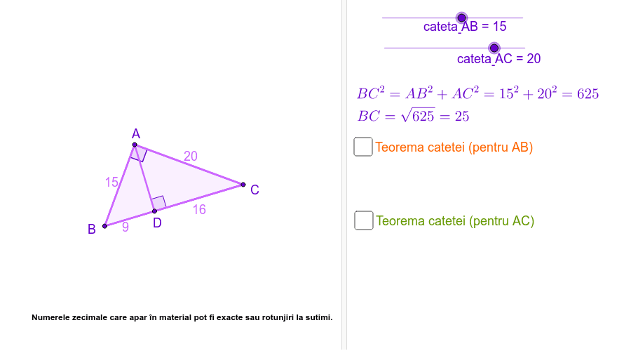 Teorema catetei – GeoGebra
