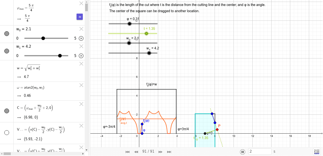 Intersection area and partial volume in 2D – GeoGebra