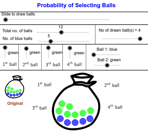 Probability of selecting balls from bag – GeoGebra