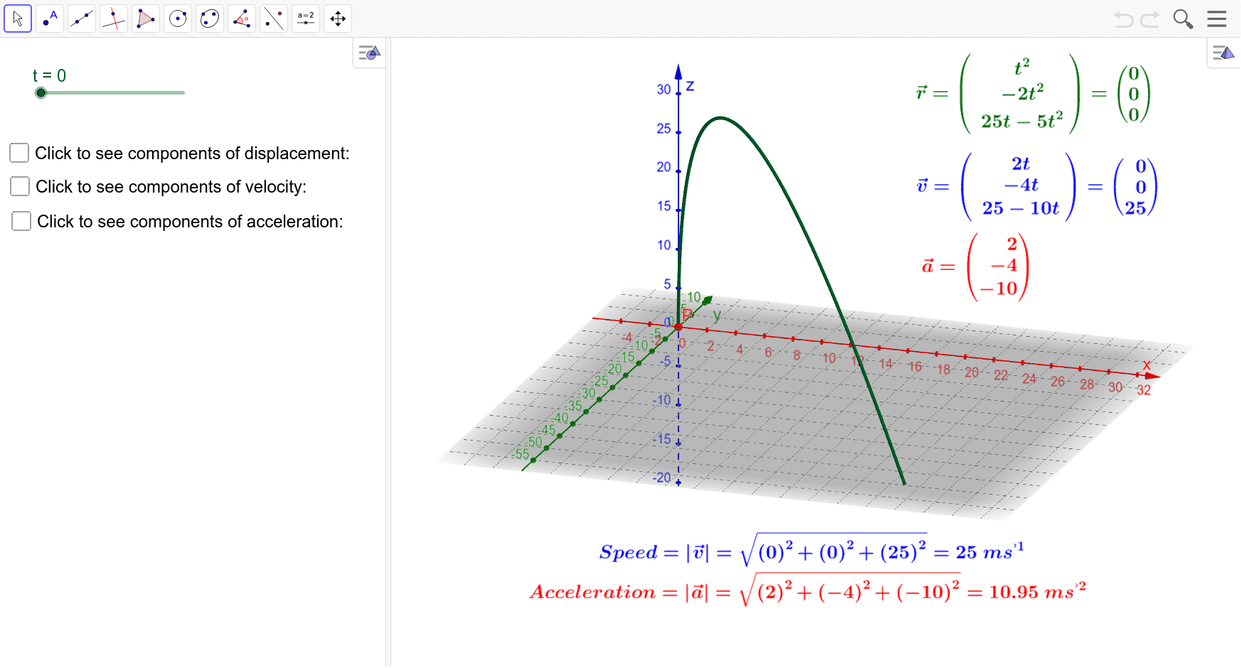 Motion in three dimensions. – GeoGebra