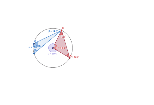 Exploring triangle in a circle and triangle subtended by radii – GeoGebra