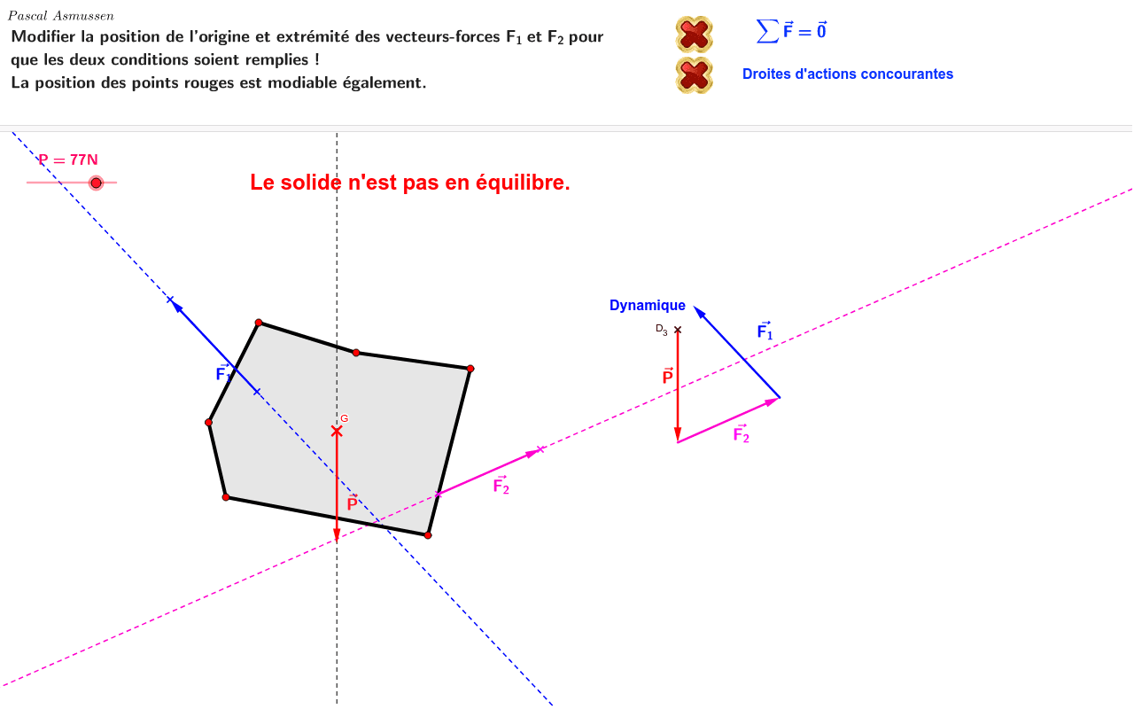Conditions d'équilibre d'un solide soumis à 3 actions – GeoGebra