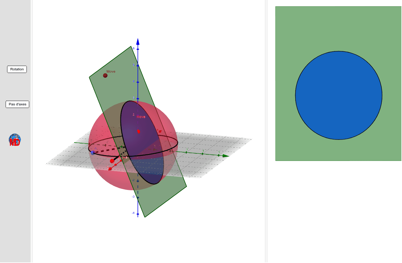Cutting a sphere by an interactive plane – GeoGebra