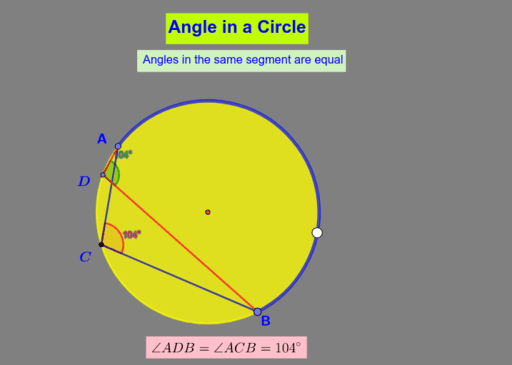 Angles in the same segment are equal – GeoGebra