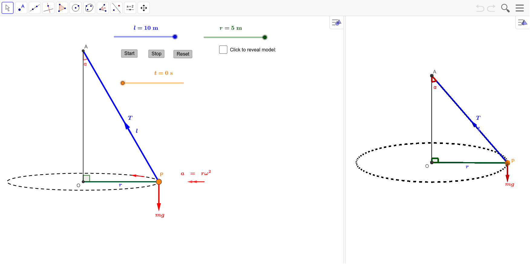 A model for a conical pendulum – GeoGebra