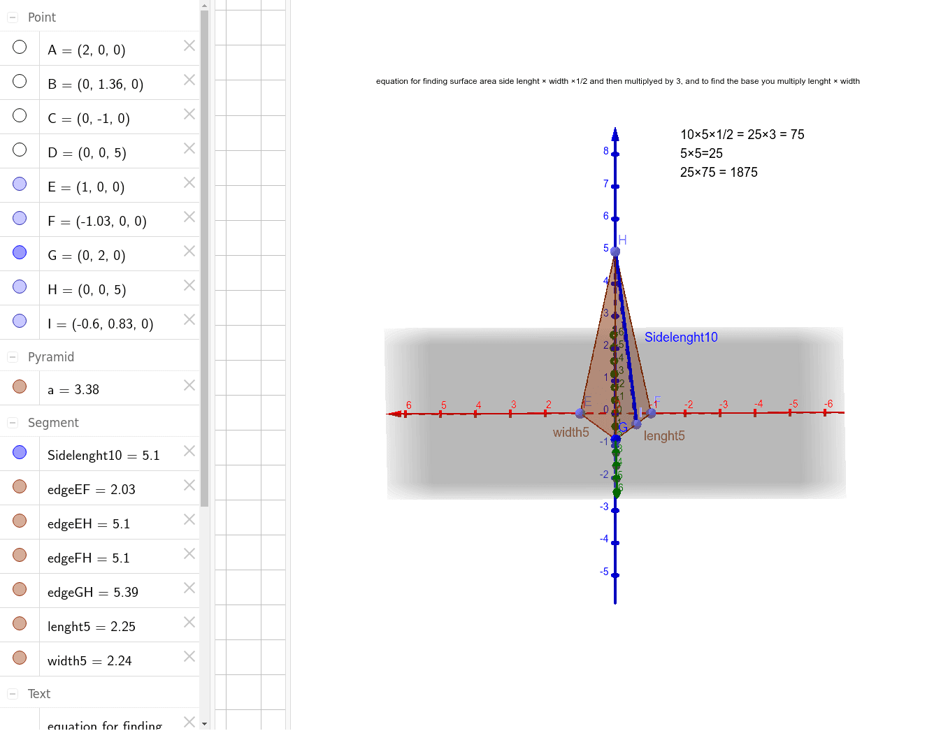 Surface area of right pyramid – GeoGebra