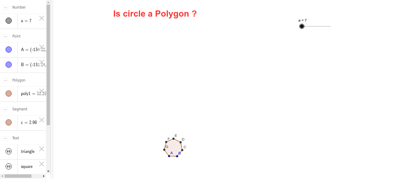 Increasing sides of polygon to infinity. – GeoGebra