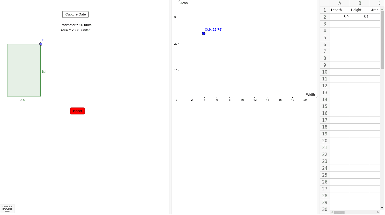 Rectangle area function by fixed perimeter and variable length. Which ...