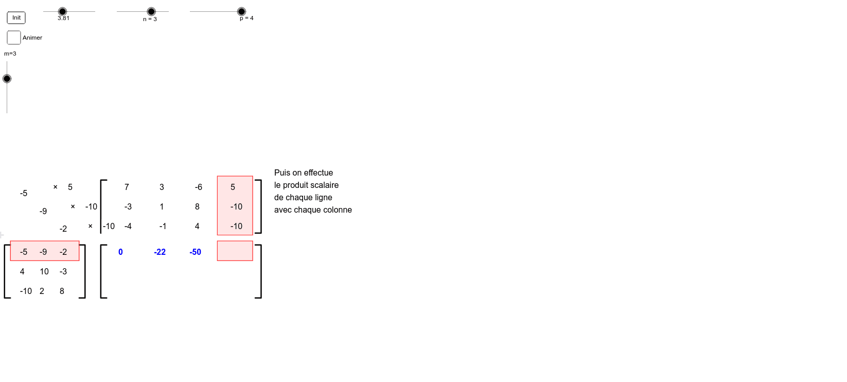 Calcul d'un produit de deux matrices – GeoGebra