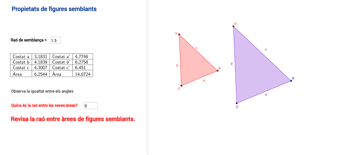 Propietats de figures semblants – GeoGebra