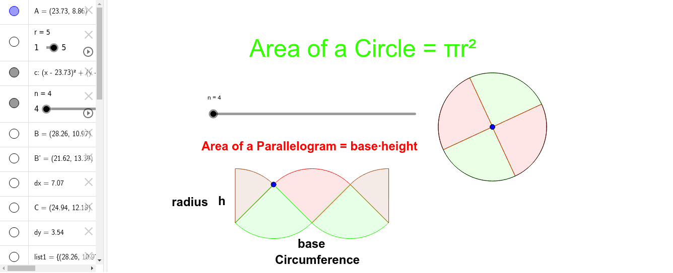 Area of a Circle; Parallelogram – GeoGebra