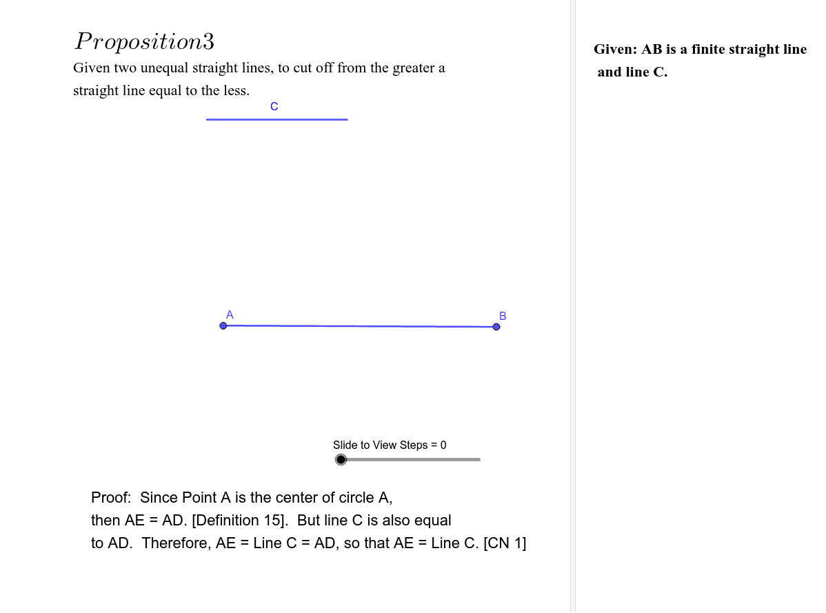 Euclid Proposition 3 – GeoGebra