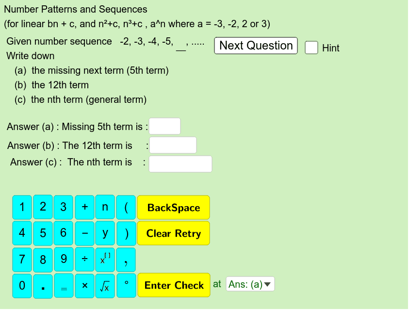Number Patterns and Sequences (Set 1) Self Assessment Practice – GeoGebra