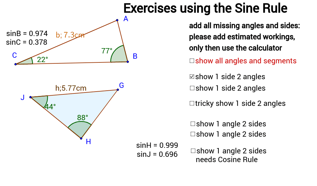 Trigonometry Exercises For The Sine Rule GeoGebra