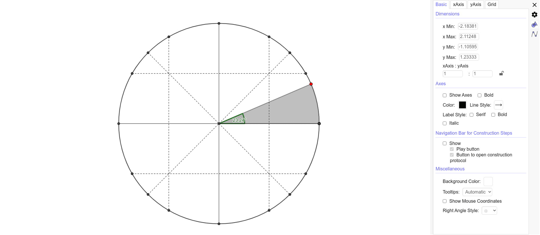 Lecture d'angles sur le cercle – GeoGebra
