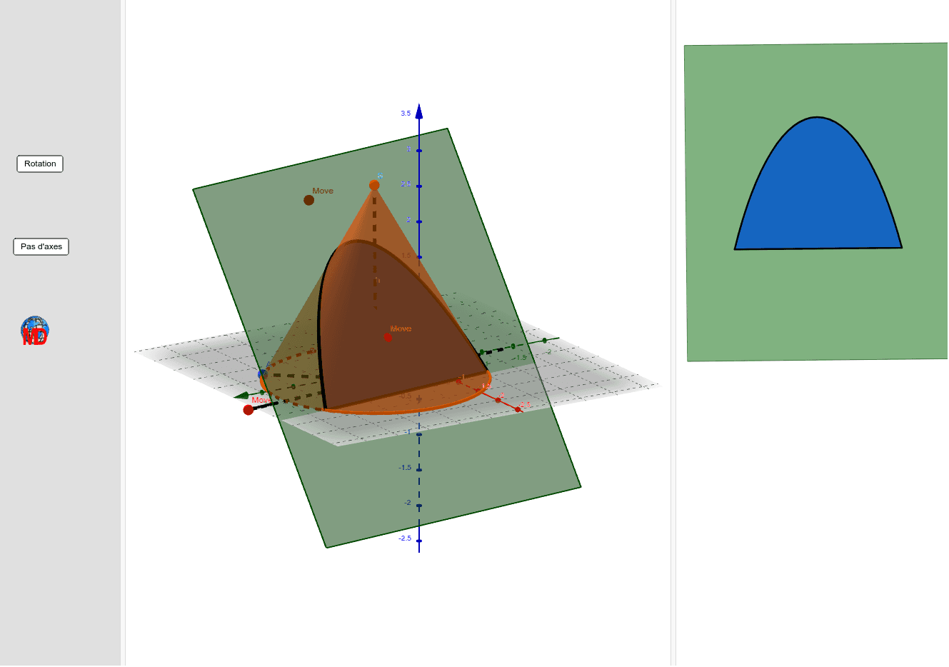 Cutting cone with an interactive plane – GeoGebra