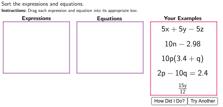 PR2-03-P1-Q1 Sort Expressions and Equations – GeoGebra