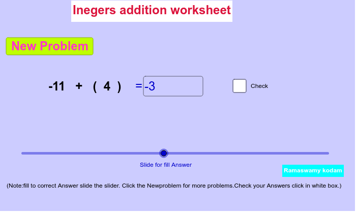 Integers Addition Worksheet – GeoGebra