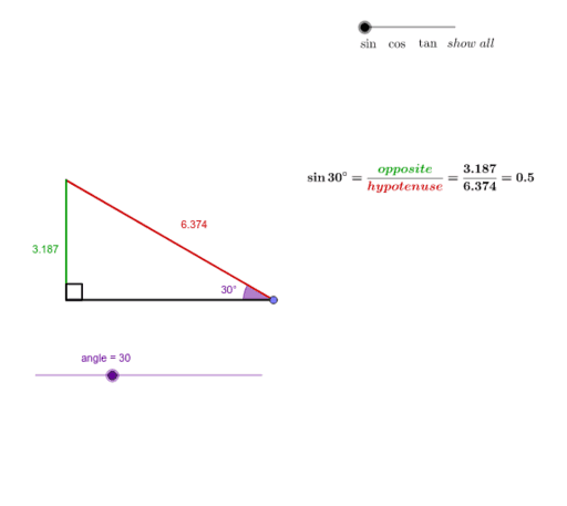 sin, cos and tan in a right angled triangle – GeoGebra