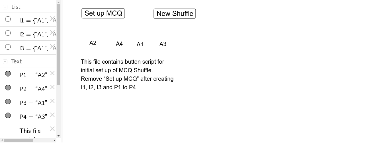MCQ Shuffle Example ( see Button Script) – GeoGebra