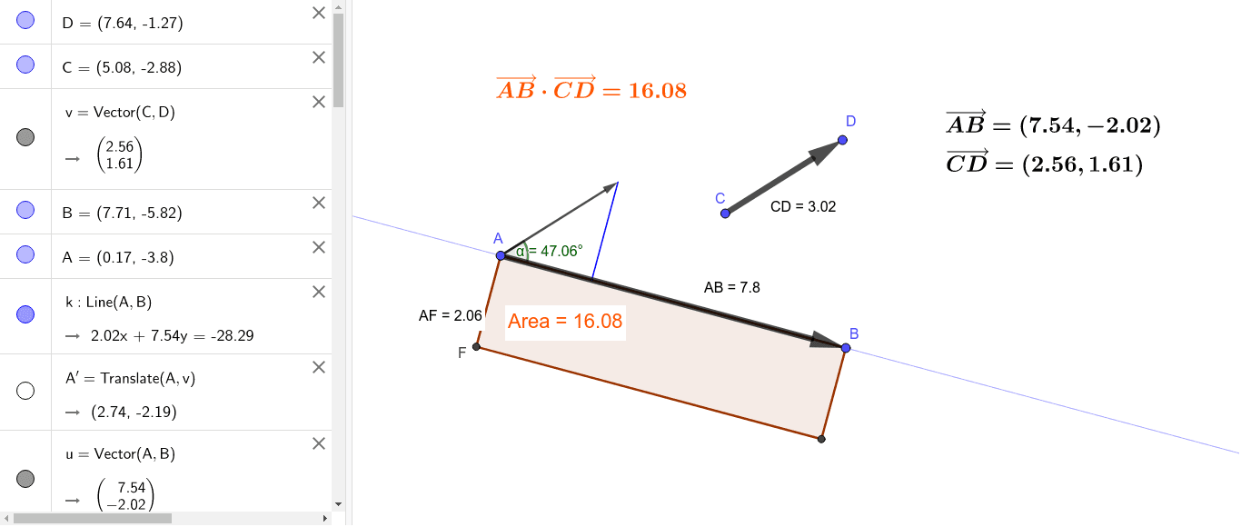 Vector Inner Product – GeoGebra
