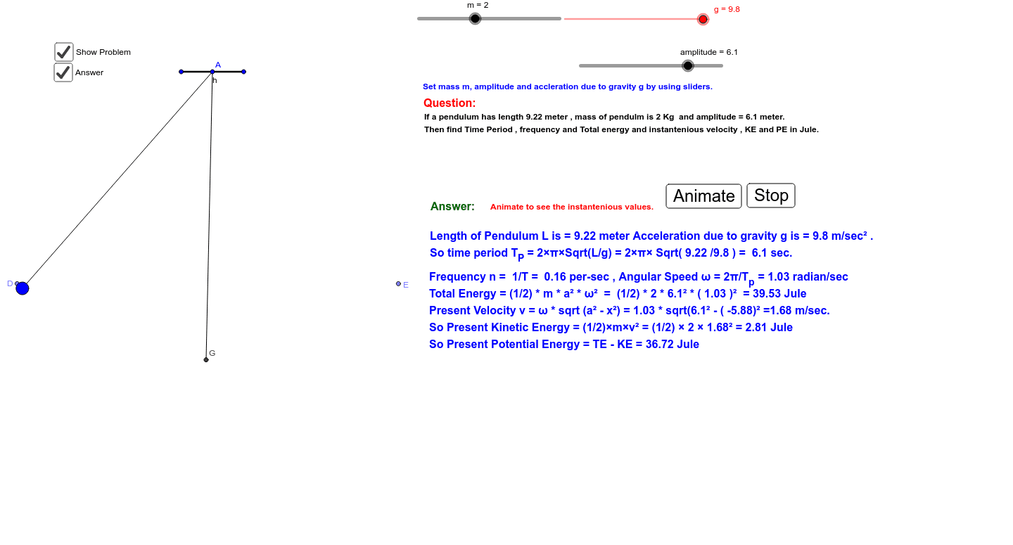 Time period and frequency of a oscilatting pendulum – GeoGebra