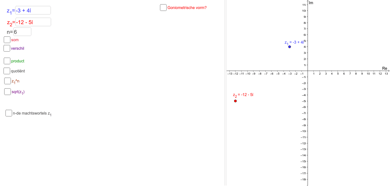 Complexe getallen - bewerkingen – GeoGebra